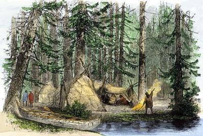 'History of Indigenous Peoples: Native Indian Hut and Birch Canoe in a ...