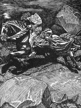 'Percival Riding the Black Horse, Illustration from 'The Story of the ...