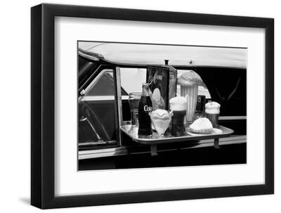 1990s FOOD TRAY WITH SODA FOUNTAIN ITEMS ON CAR WINDOW AT 1950s STYLE ...