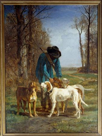 'Hunter Guards Stop by His Dogs. Painting by Constant Troyon (1810-1865 ...