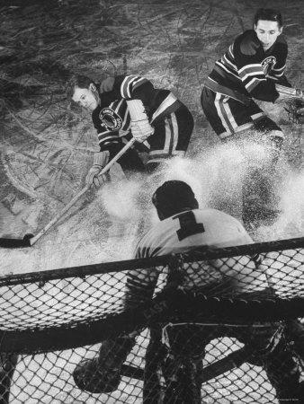 'Ice Hockey Players Bill Mosienko and Max Bentley Making a Play Against ...