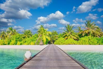 'Idyllic tropical beach landscape for background or wallpaper. Design ...