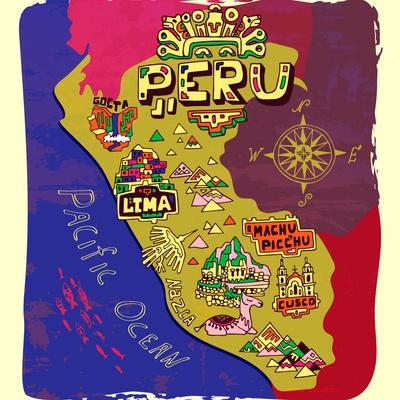 'Illustrated Map of Peru. Travel' Art Print - Daria_I | Art.com