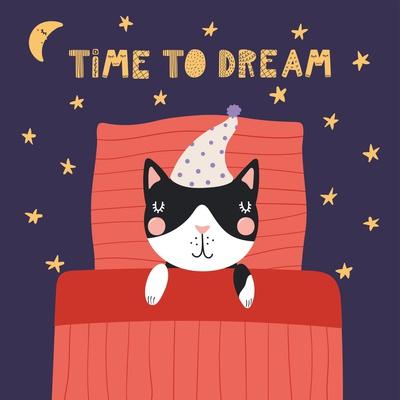 'Illustration of a Cute Funny Sleeping Cat in a Nightcap' Art Print ...