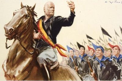 Illustration of Benito Mussolini Leading Fascist Blackshirts Giclee ...