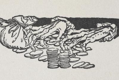 'Illustration of Scrooges hands counting money' Giclee Print | Art.com