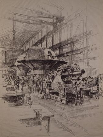 Interior of Cannon Factory, Construction of Howitzer and Gun Turret ...
