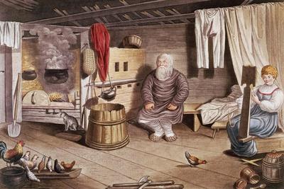 Isba Interior, Typical Rural Russian Cottage, Russia 19th Century ...