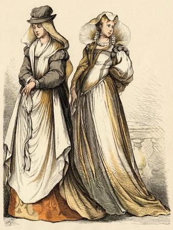 Italian Women. (Left, Florence and right of Padua), 16Th Century. Old ...