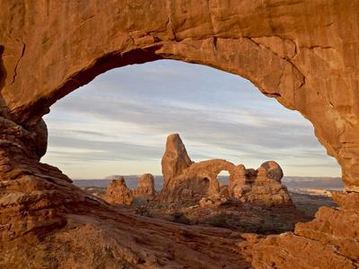 'Double Arch Frames Turret Arch at Dawn, Arches National Park, Utah ...