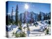 USA, Washington State, Alpine Lakes Wilderness. Frozen alpine pond and ...