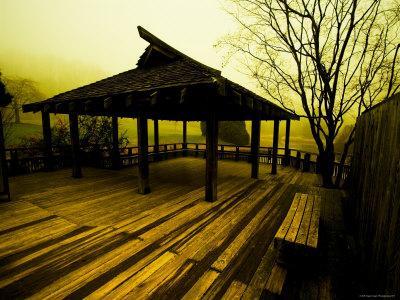 'Japanese Gazebo on Deck overlooking Water and Hills' Photographic ...
