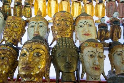 'Buddha masks on display at shop, Mandalay, Myanmar (Burma ...