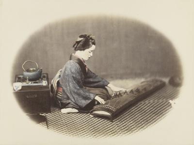 Woman Playing a Koto (Hand-Coloured B/W Photo) Giclee Print - Japanese ...