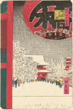 Japanese Woodblock, Temple in Snow Art Print | Art.com