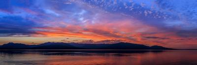 'USA, Washington, Seabeck. Sunset panoramic of Hood Canal and Olympic ...
