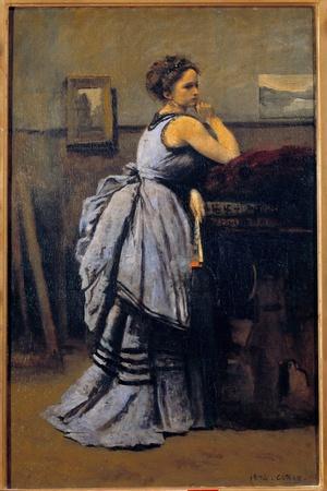 'The Lady in Blue Painting by Camille Corot (1796-1875) 1874 Sun. 0,8X0 ...