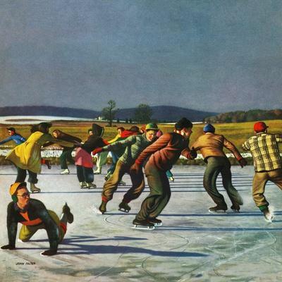 '"Ice Skating on Pond", January 26, 1952' Giclee Print - John Falter ...