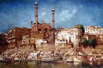 'A View of the Ghats with Aurangzeb's Mosque, Benares (Oil on Canvas ...