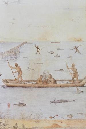 'Indians Fishing' Giclee Print - John White | Art.com