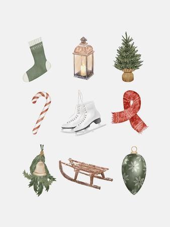 Nine Cute Christmas Items Giclee Print - Jolly and Dash | Art.com