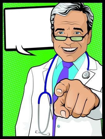 'Vintage Pop Art Doctor with Pointing Hand' Art Print - jorgenmac | Art.com