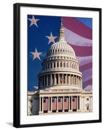Flag Behind U.S. Capitol Framed Photographic Print - Joseph Sohm | Art.com