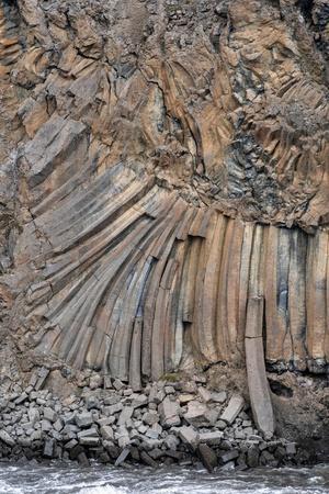 'Iceland. Columnar basalt designs along the Skjalfandafljot River in ...