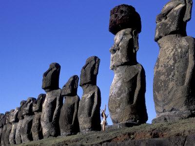 'Polynesian Girl with Huge Moai, Ahu Tongariki, Easter Island, Chile ...
