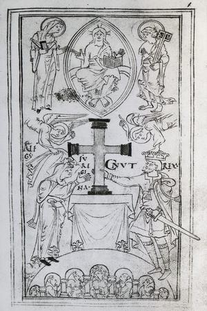 King Canute and His Wife Emma Putting Cross on Altar, Engraving from ...