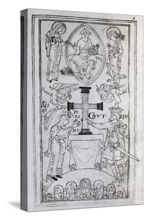 King Canute and His Wife Emma Putting Cross on Altar, Engraving from ...