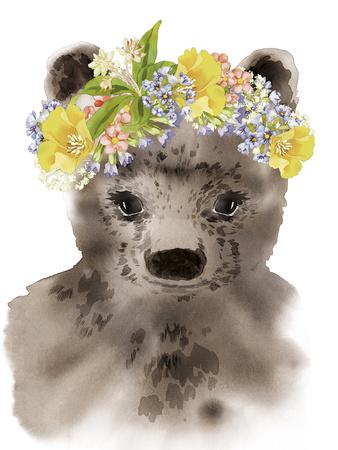 'Flower Crown - Bear' Giclee Print - Kristine Hegre | Art.com