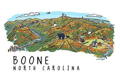 'Boone, North Carolina - Line Drawing - Lantern Press Artwork' Art ...