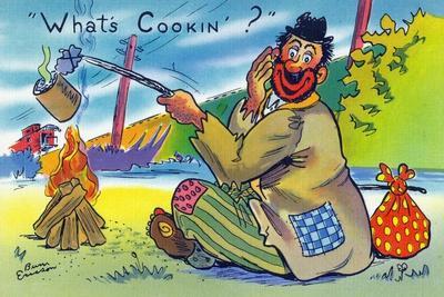 'Comic Cartoon - Bum Cooking A Can; What's Cookin?' Art Print - Lantern ...