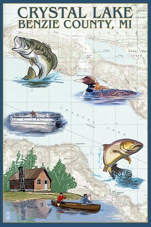 'Crystal Lake, Michigan - Lake Chart' Art Print - Lantern Press | Art.com
