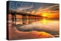 'Destin, Florida - Pier and Sunset' Stretched Canvas - Lantern Press ...