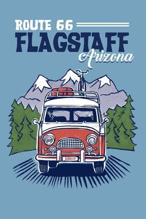 'Flagstaff, Arizona - Route 66 - Cartoon Camper Van Driving - Lantern ...
