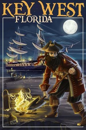 'Key West, Florida - Pirate and Treasure' Art Print - Lantern Press ...