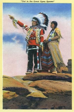 'Native American Couple on Rocks' Art Print - Lantern Press | Art.com