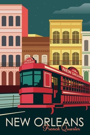 'New Orleans, Louisiana - French Quarter - Buildings & Street Car ...