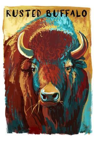 'Rusted Buffalo - Bison - Vivid - Lantern Press Artwork' Art Print ...