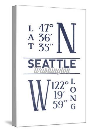 'Seattle, Washington - Latitude and Longitude (Blue)' Stretched Canvas ...
