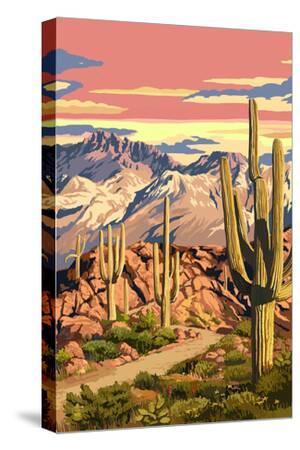 'Sunset Desert Scene' Stretched Canvas - Lantern Press | Art.com