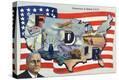 WWII Promotion - Democracy in Action, FDR by US Flag Premium Giclee ...
