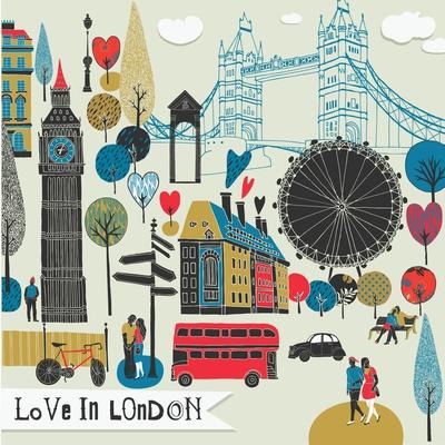 Colorful Illustration of London Landmarks Art Print - Lavandaart | Art.com