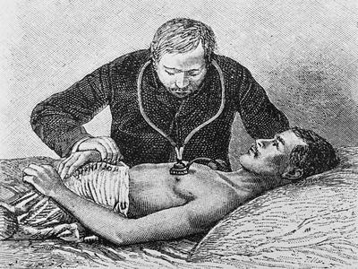 Listening to Internal Sounds of Patient with Stethoscope, 19th Century ...