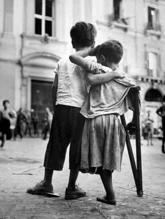 'Little Boy Helps One-Legged Companion across Street, August 1944 ...