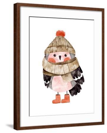 'Little Cute Bullfinch with Winter Hat and Scarf.Watercolor Hand Drawn ...