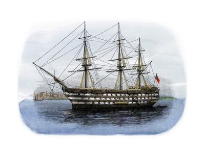 'Lord Nelson's Ship HMS "Victory" in Portsmouth Harbor, 1800s' Giclee ...