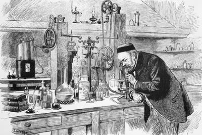 'Louis Pasteur Looks thru Microscope;Illu' Giclee Print | Art.com